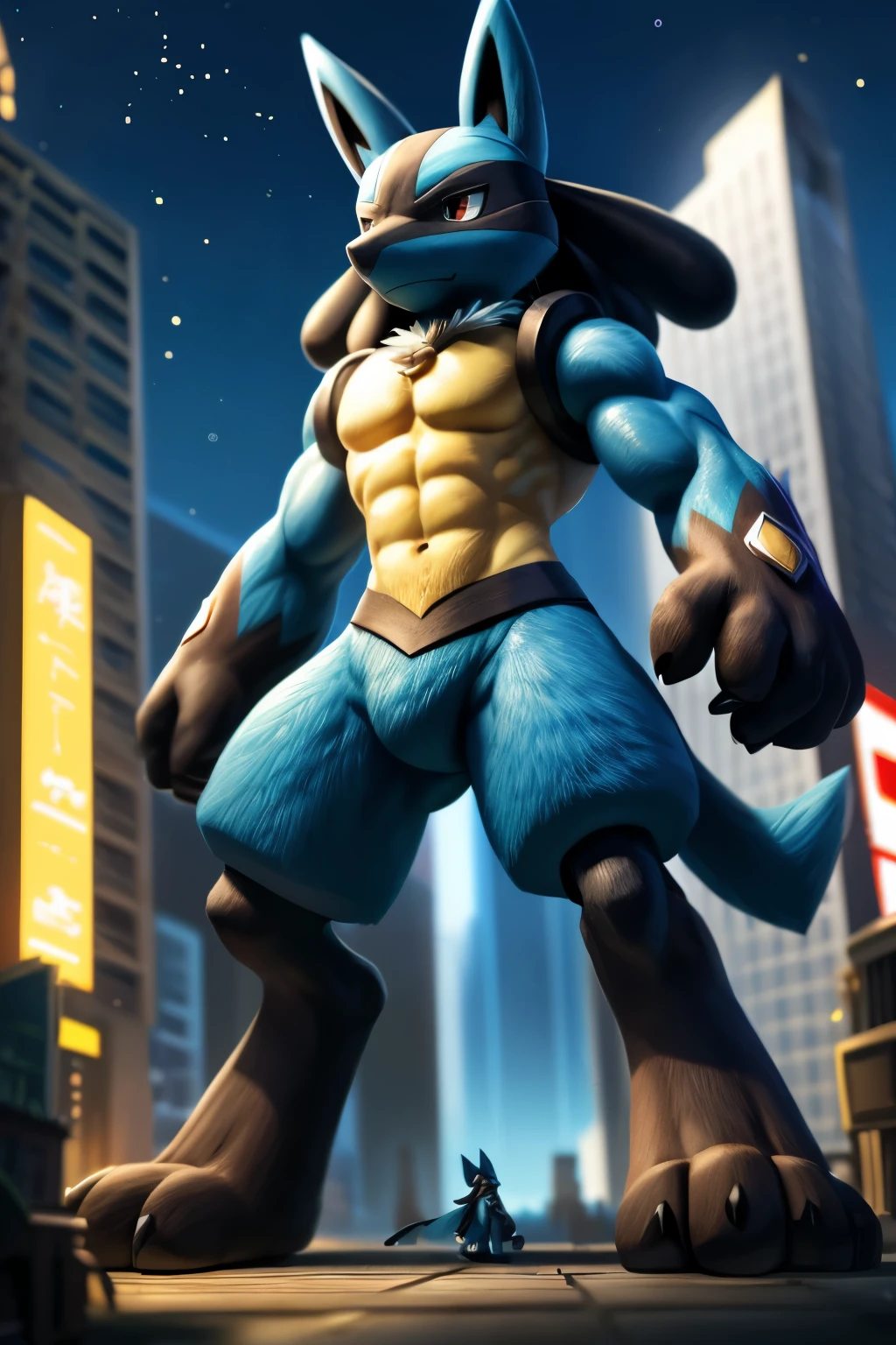 Solo, kemono, (Lucario), red and yellow fur, anthro, male, tail - SeaArt AI