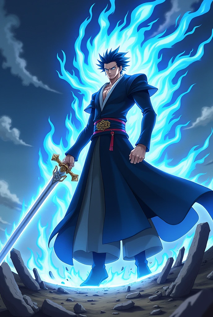 1 man, Yhwach do "anime "Bleach", rei quincy, with sword, blue fire ...