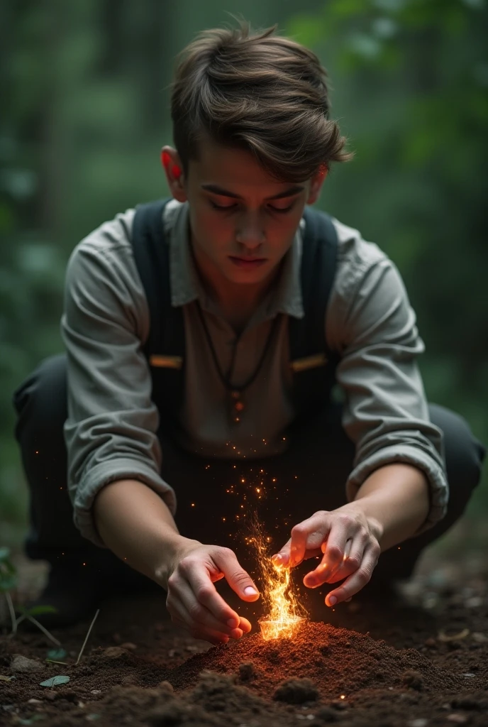 The young man is shown applying a tying spell , with a small object ...