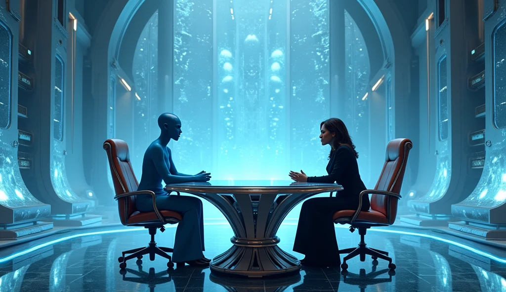 A sexy blue alien girl doing meeting with U.S. President Kamala Harris ...