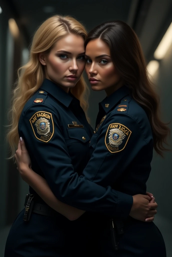 A beautiful blonde female police officer and a beautiful brunette ...