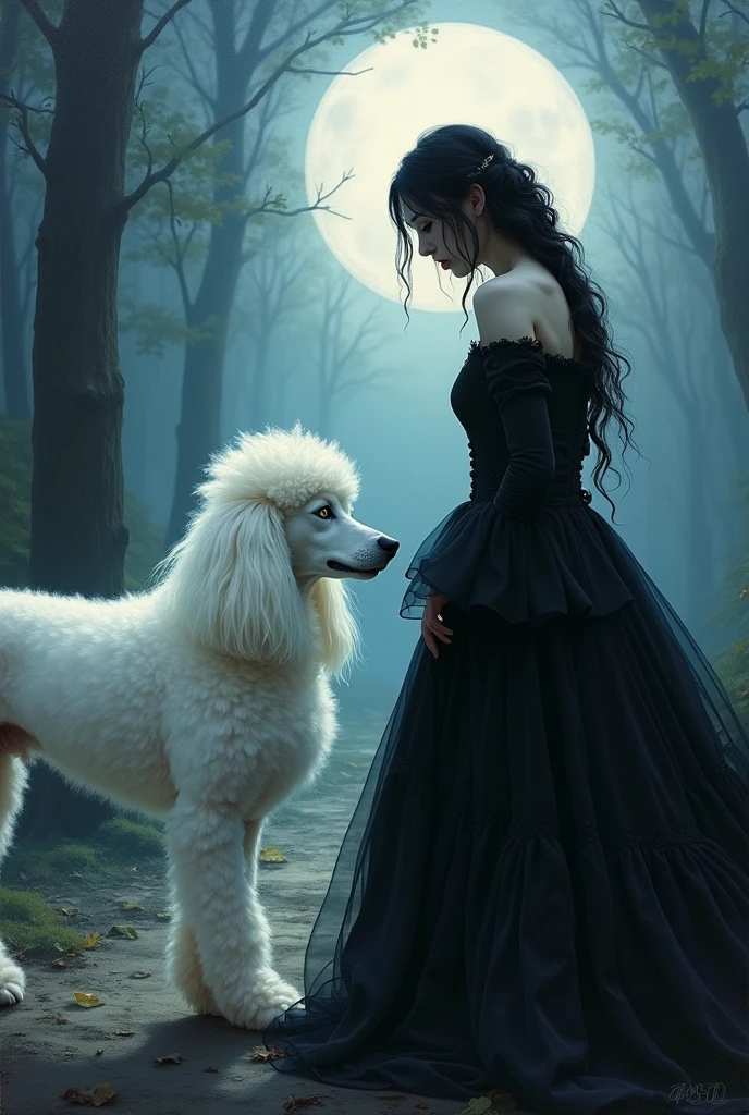 Strikingly elegant white poodle with sleek fur and piercing golden eyes ...