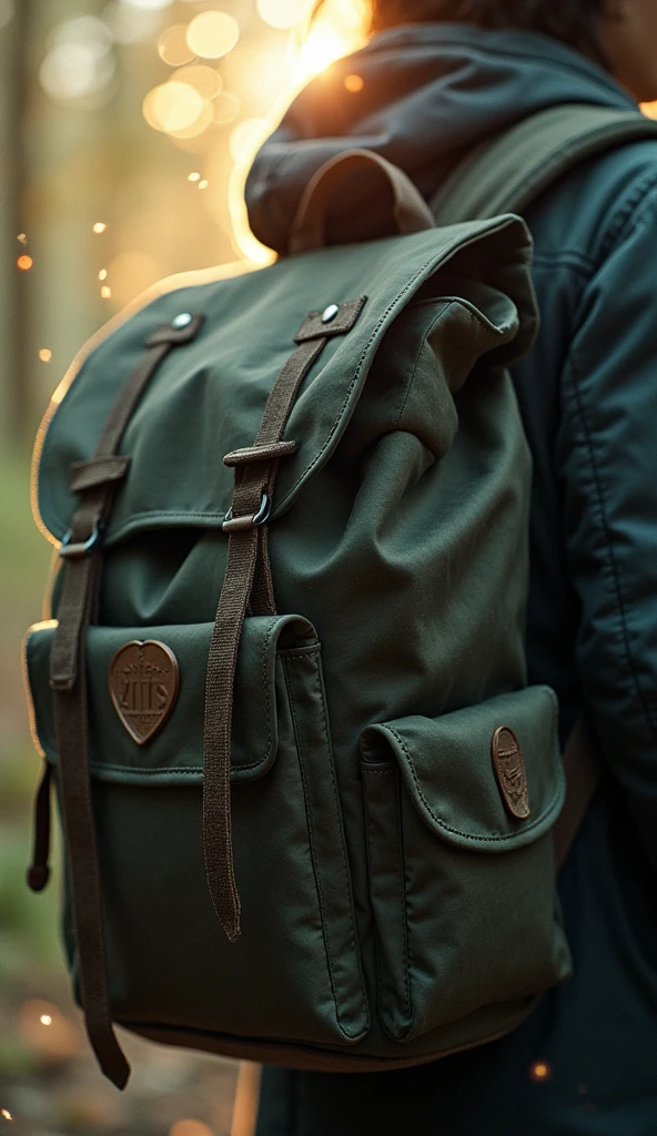 Cinematic, " A close up of the backpack now much lighter, showing fewer ...