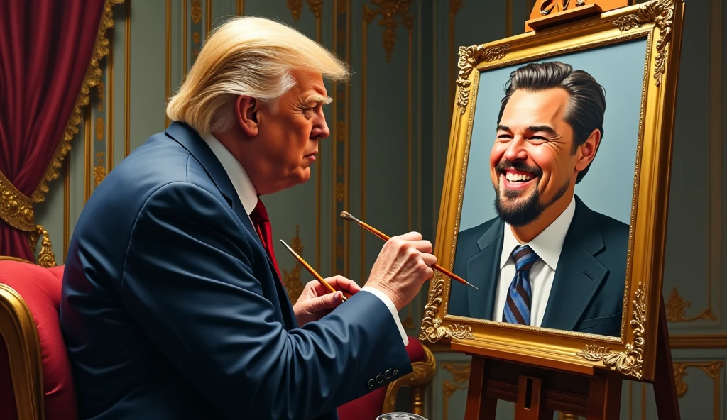 Donald Trump painting a portrait of Leonardo DiCaprio from the viral ...