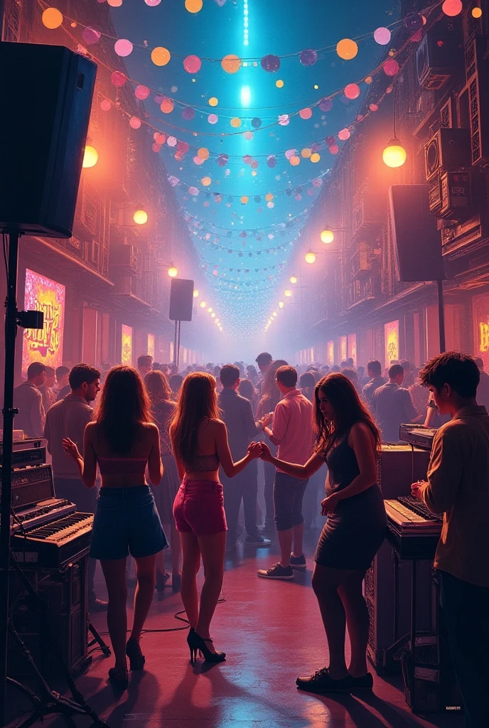 Dancers in a city street at night with people watching - SeaArt AI