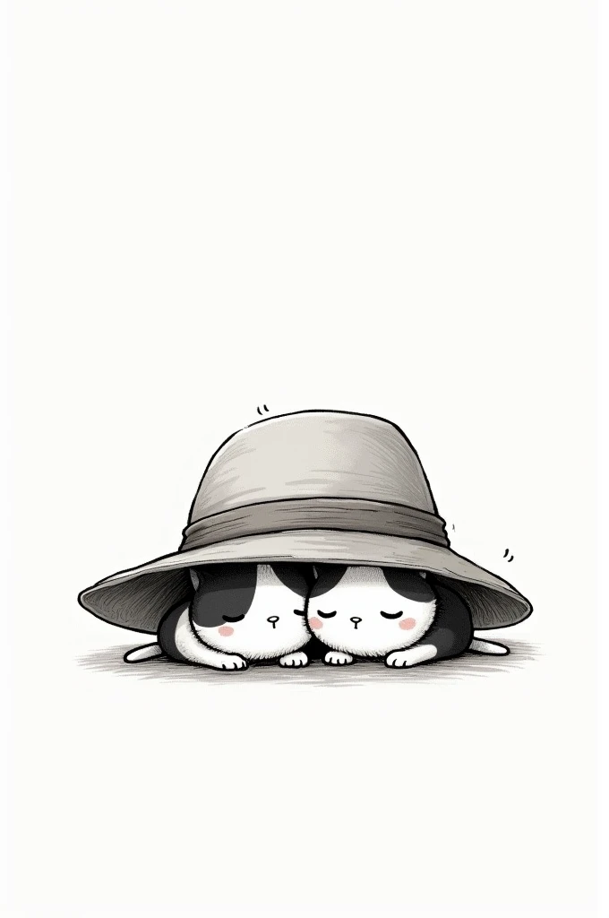 Two cats under one hat drawing black and white - SeaArt AI