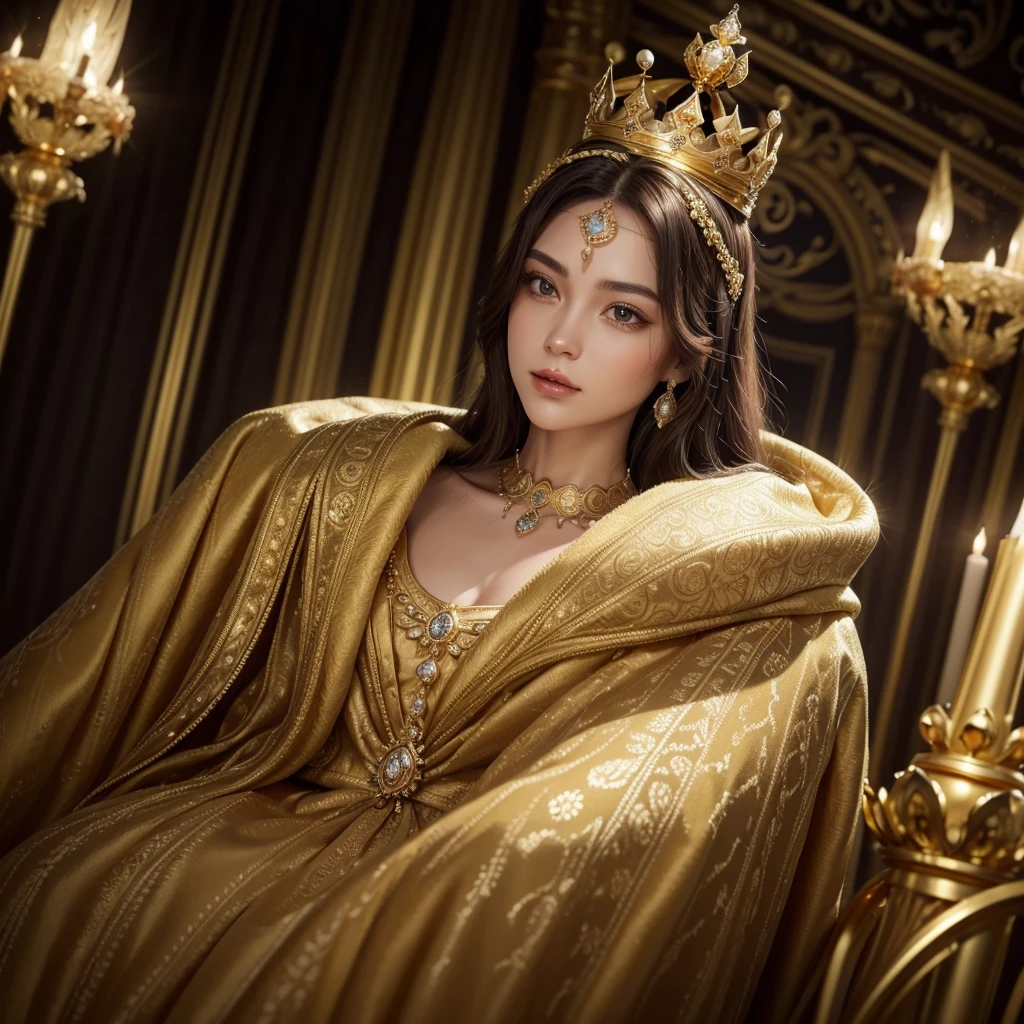 The image shows a golden crown with a classic and elegant design ...
