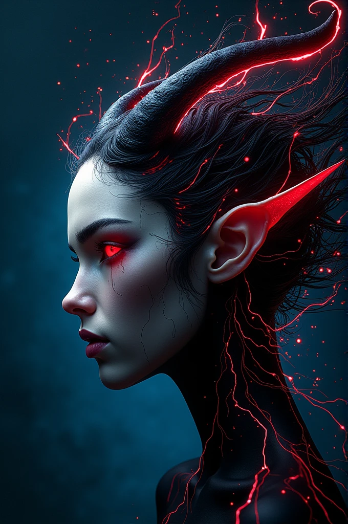 A highly stylized face in profile, blending human and fantastical ...