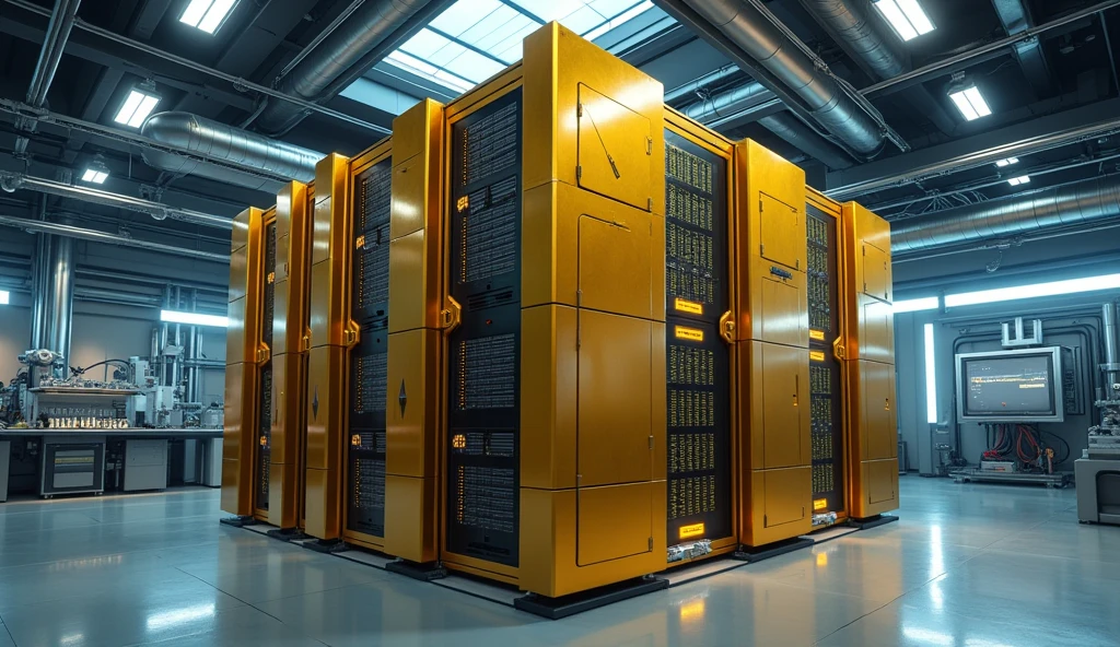 A golden color big supercomputer quantum computer in a lab - SeaArt AI