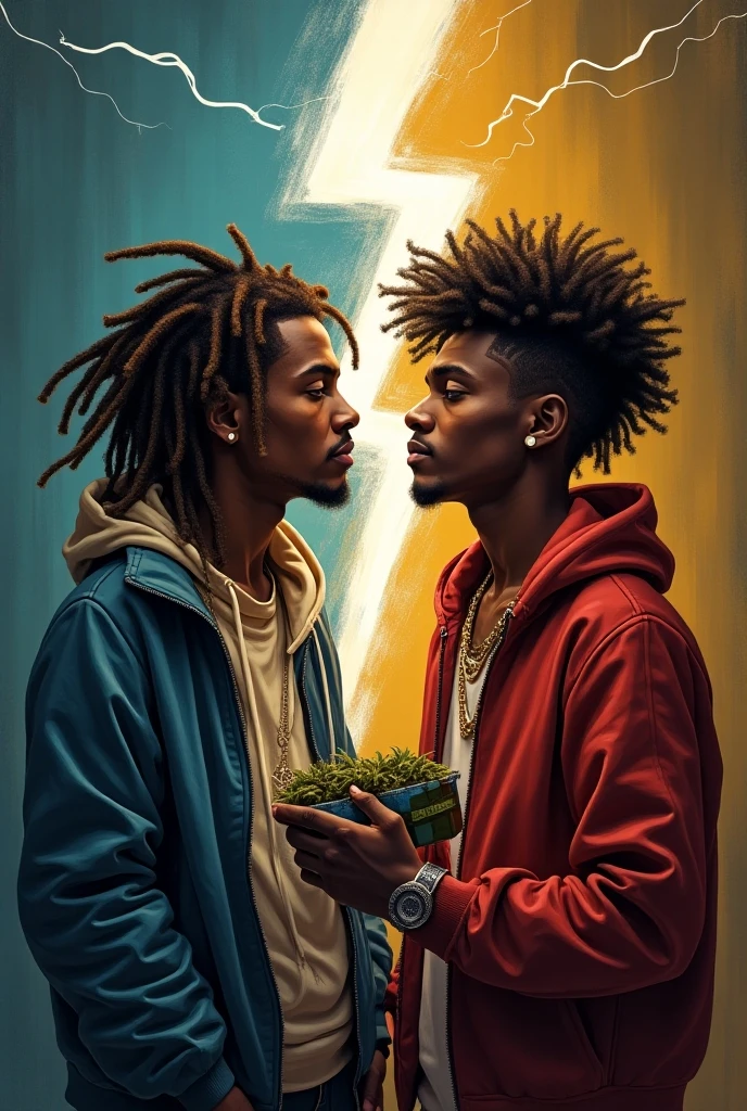 Two rappers wearing hoodies , one with smoking dreadlocks and the other ...
