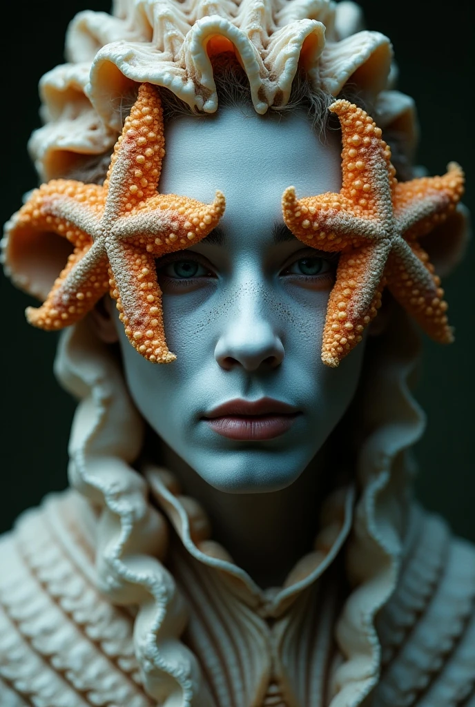 Artistic makeup on the face of a man wearing two prosthetics ...