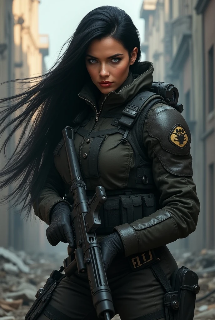 Female character from COD . loose and long black hair. red lips - SeaArt AI