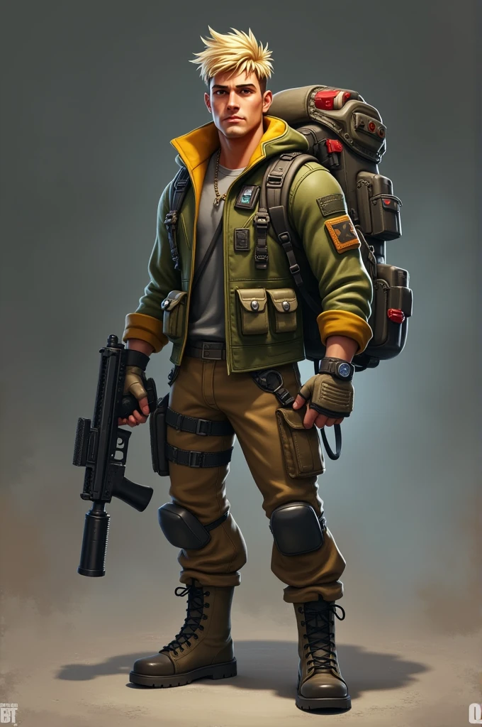 "Create an action-packed, realistic and bold design of a male character ...