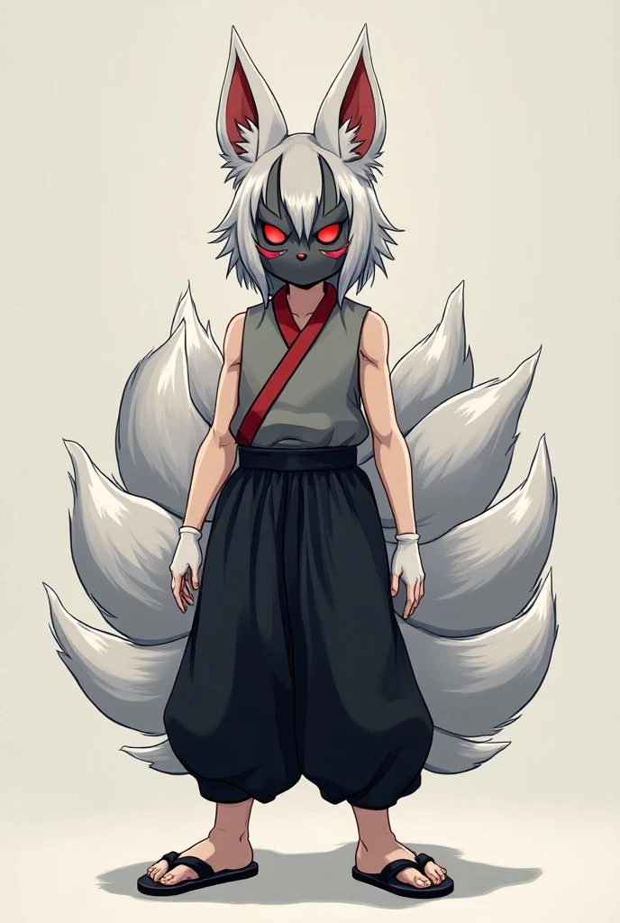 (1male, solo) faceless, mask \(grey face mask, red lining with two horn ...