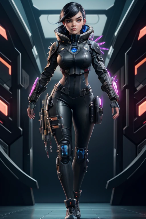 Woman futuristic costume , black hair , cyberpunk, magnificent anatomy ...