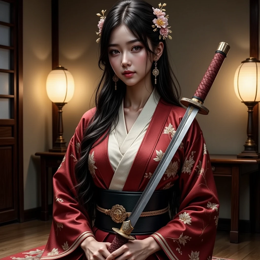Beautiful Female Samurai 、 Japanese Knife、Samurai Sword 、A woman ...