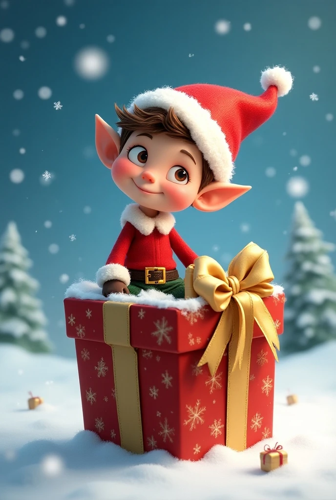 I am creating an image of a Christmas elf dressed in red and white ...