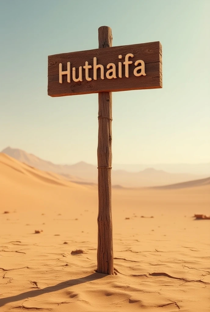 A picture of a barren desert. There is a wooden pole in the desert with the nam - SeaArt AI