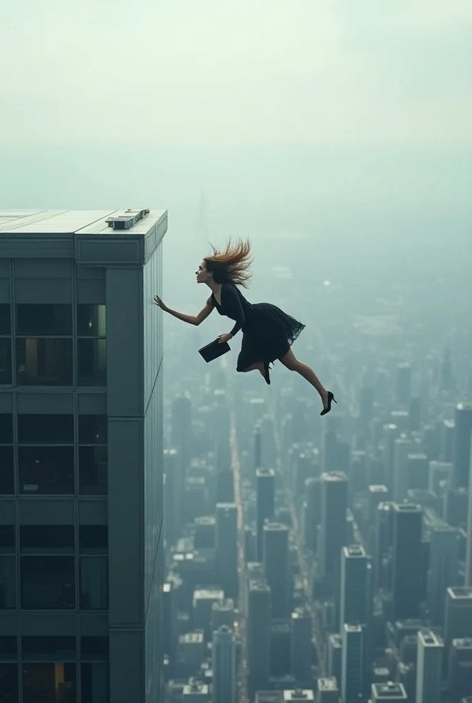 A woman falling on her butt on top of a high building - SeaArt AI