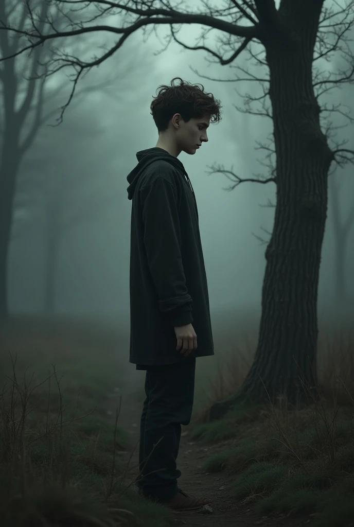 Young man standing with tree sad scenes - SeaArt AI