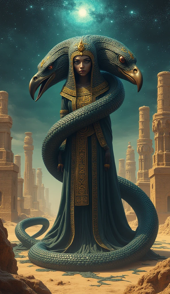 Egyptian hydra snake deity with a royal cobra head, a woman's head and ...