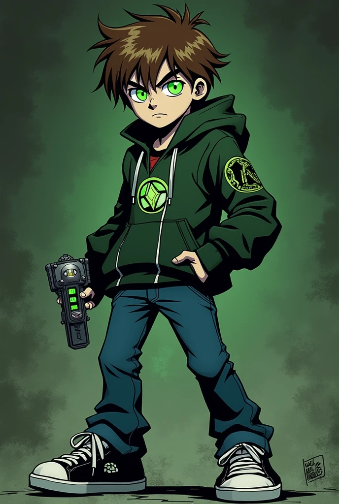 Create an eerie, Junji Ito-style illustration of Ben Tennyson from Ben ...