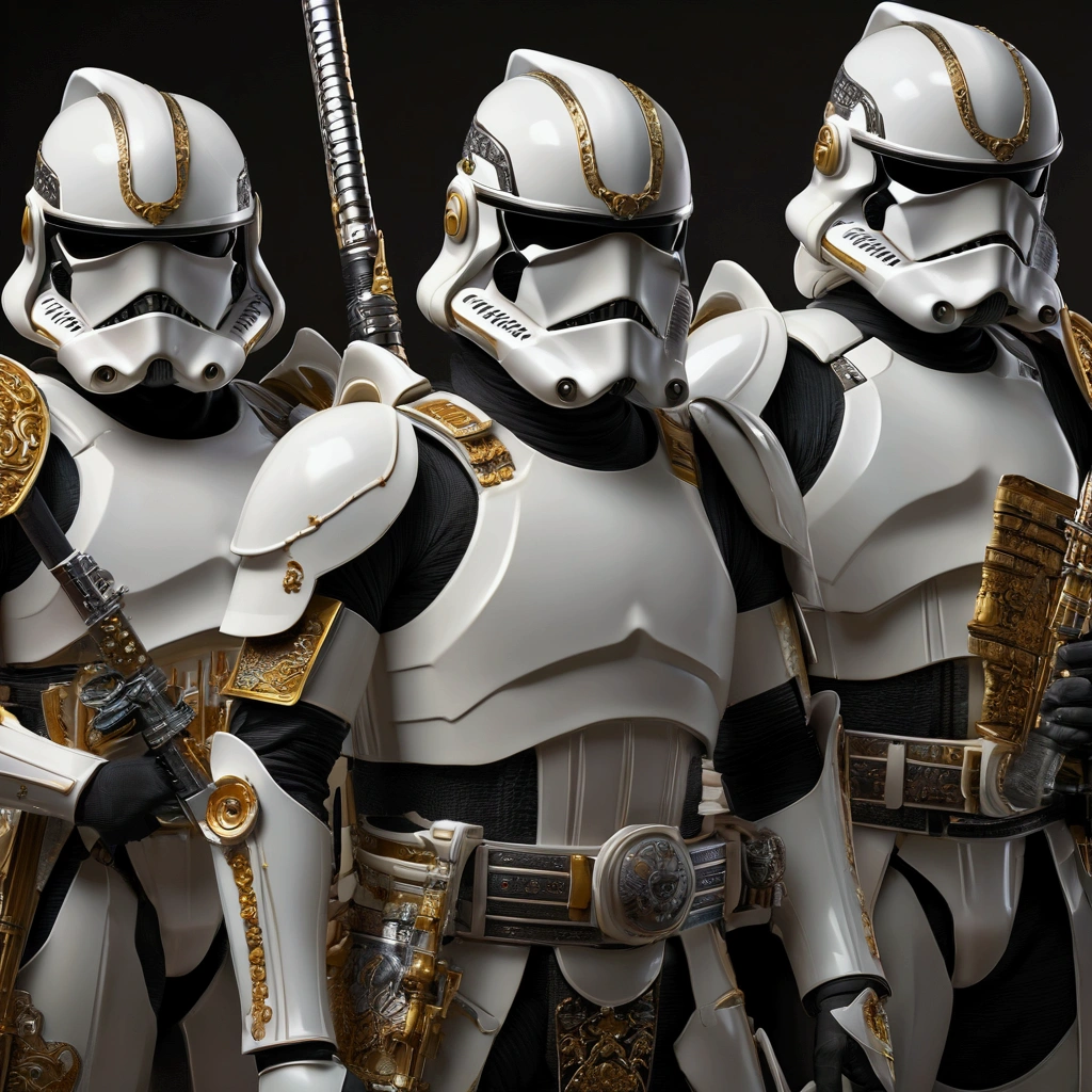 A squad of ornate high-tech Samurai stormtroopers from Star Wars ...