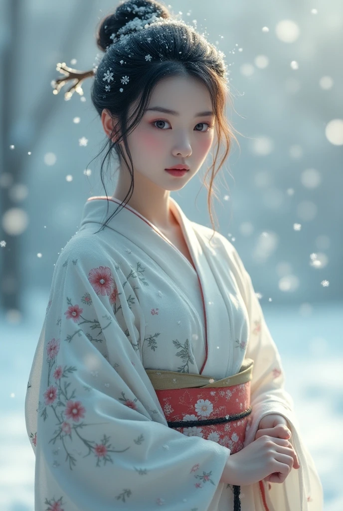 1 girl,snow、chest、kimono - SeaArt AI