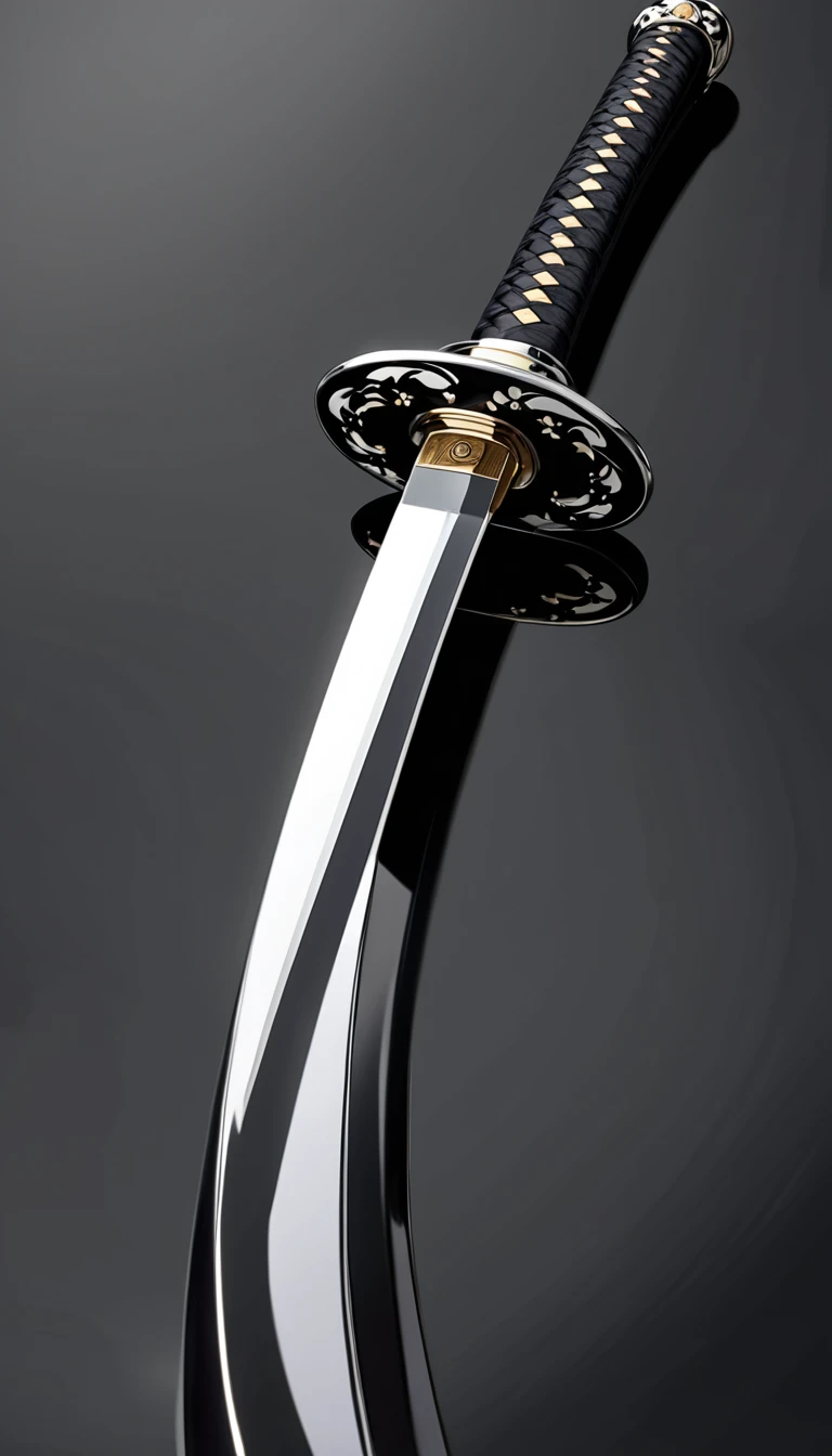 Japanese sword, smooth shiny silver plated brilliant mirror finish ...