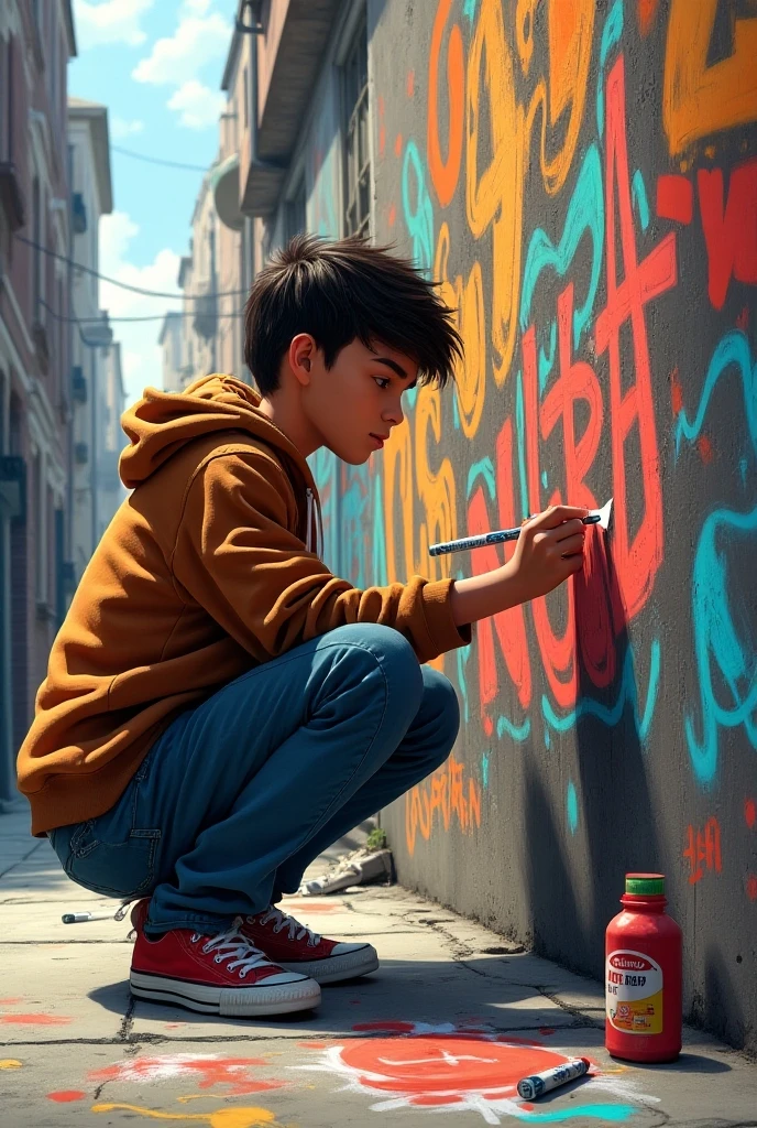 Boy making Graffiti design name Steve - SeaArt AI