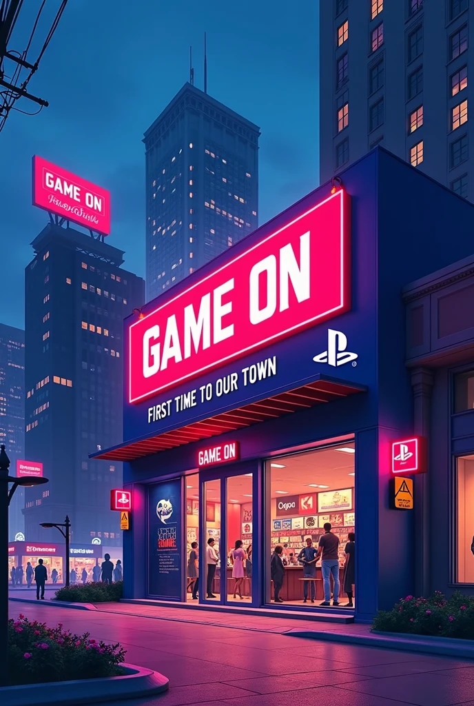 Design a poster for game store with name Game On and with text For the ...