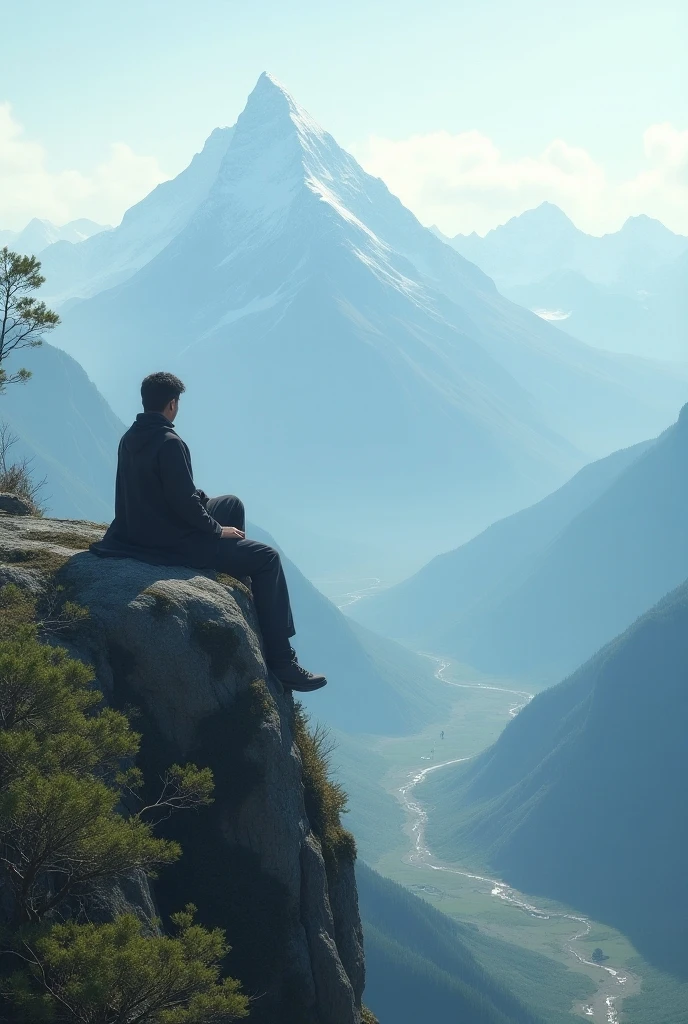 A is sitting on a mountain looking at Asmaa and Jamal behind him ...