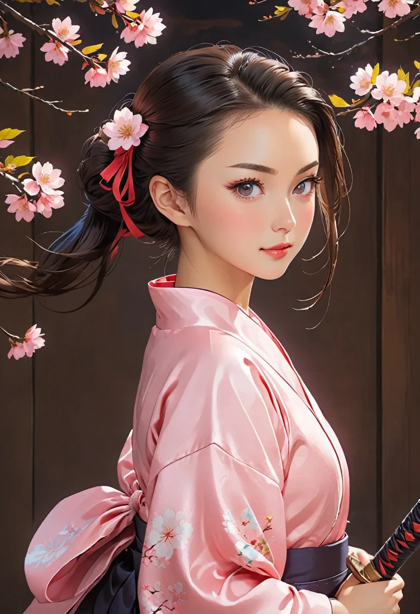 (( holding a Japanese sword:1.5、 the light is reflected on the blade ...