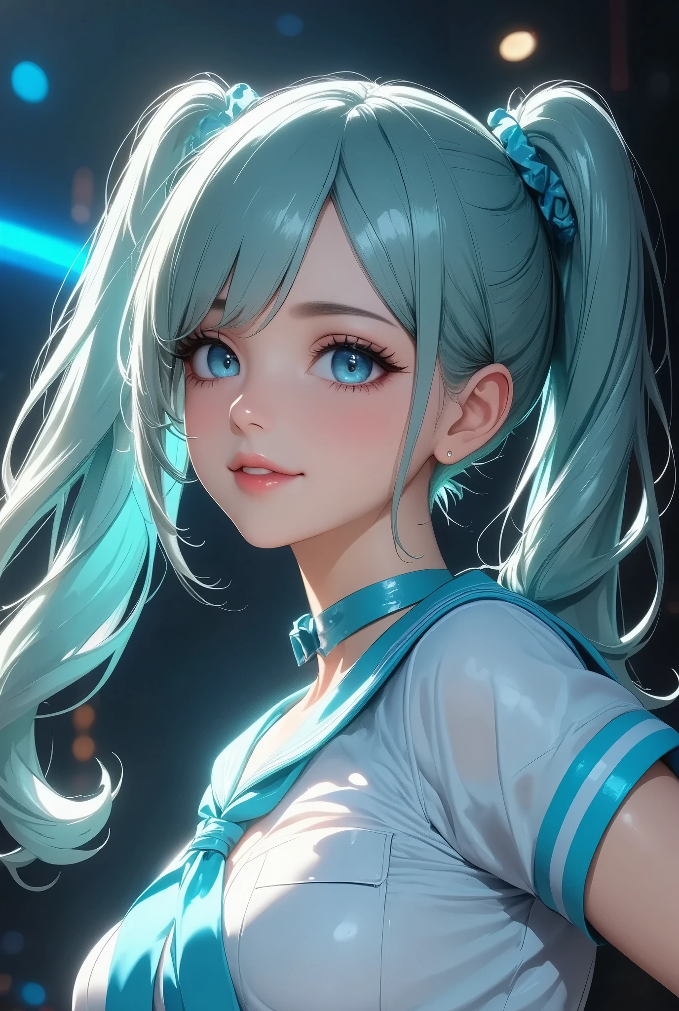 detailed portrait of Hatsune Miku , long turquoise hair , long twin ...
