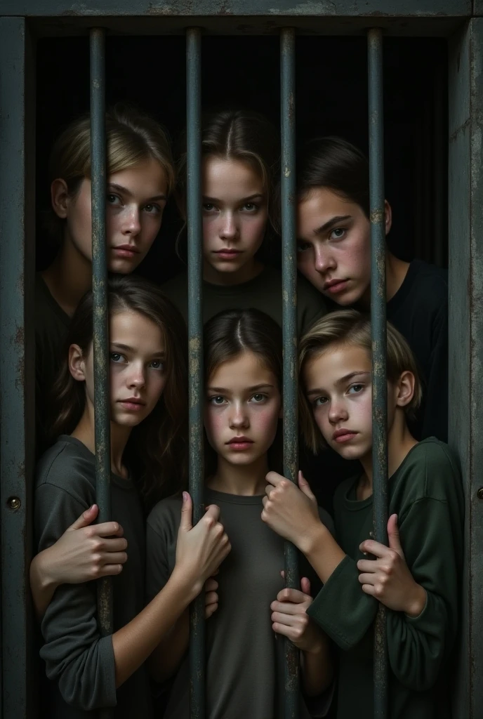 A mixed lot of people image of girls and boys lying in prison between ...