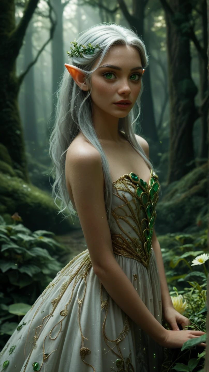 (Close-up of an elven princess: 1.3) (Enchanted forest with soft ...