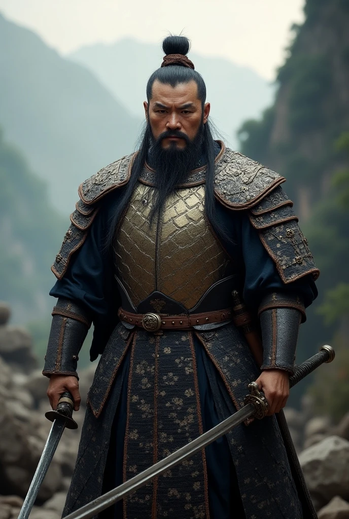 Chinese warlord dressed for war by carrying a sword - SeaArt AI