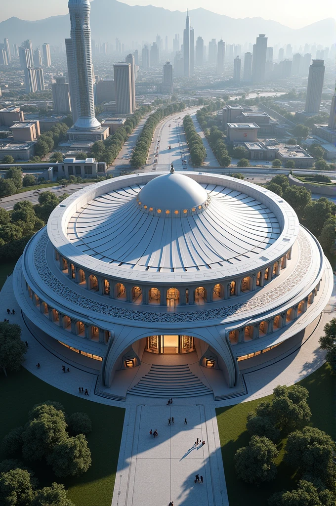 The circle mosque in high-tech style in Uzbekistan - SeaArt AI