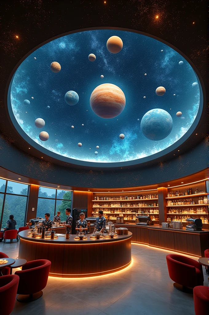 A coffee bar in the planetarium theme - SeaArt AI