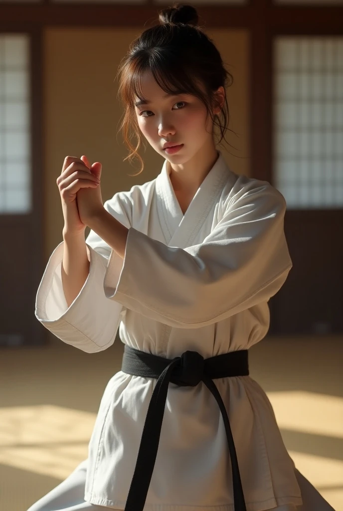 Karate pose, kick , Side view , Full- body, beautiful Japanese - SeaArt AI