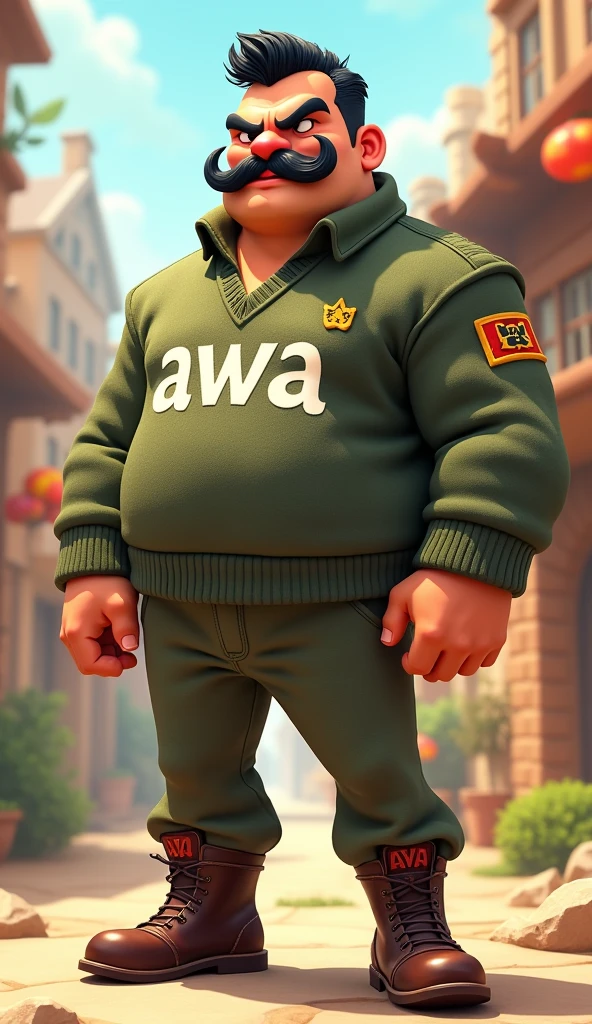 A father with a fierce look and thick mustache, wearing a military ...