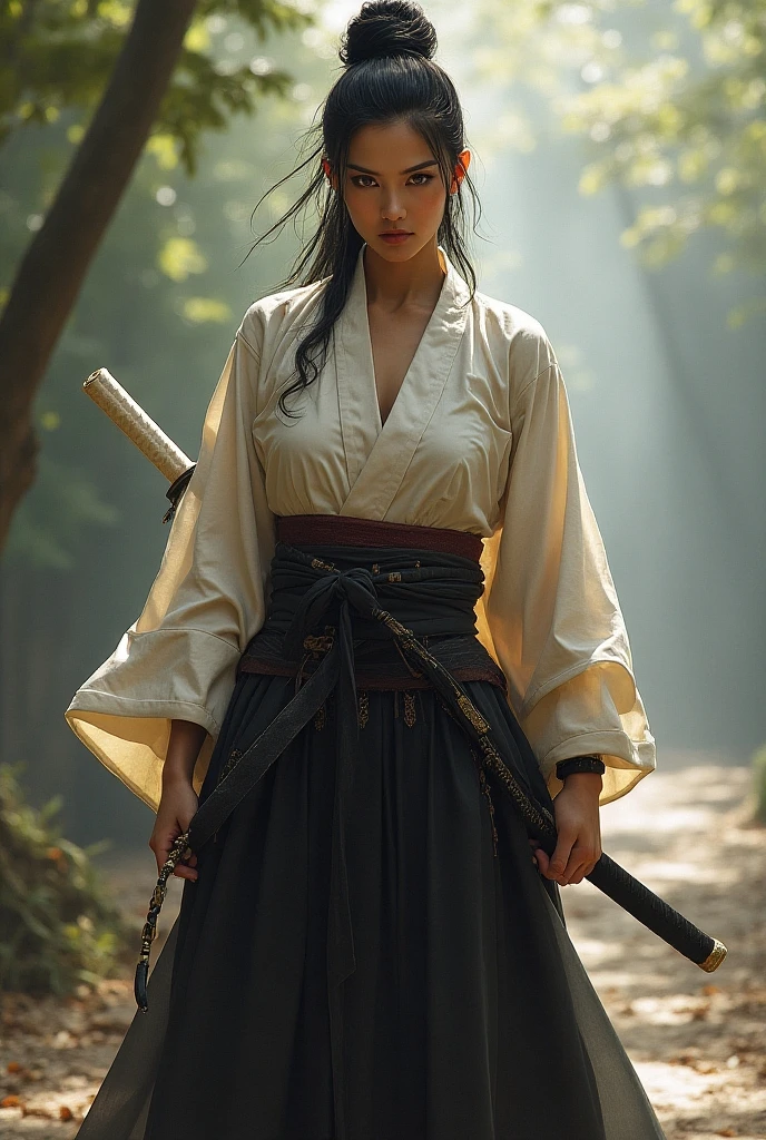Onna-bugeisha with katana, full body portrait - SeaArt AI