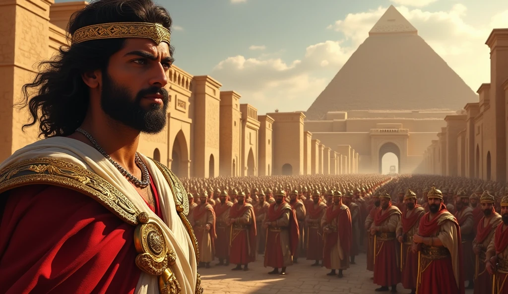 Illustrate Cyrus the Great at the gates of Babylon, his army at rest ...