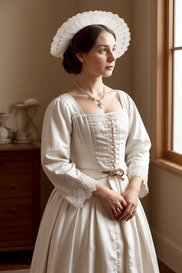 A middle-class Englishwoman in the mid-1700s, wearing a “robe à l ...