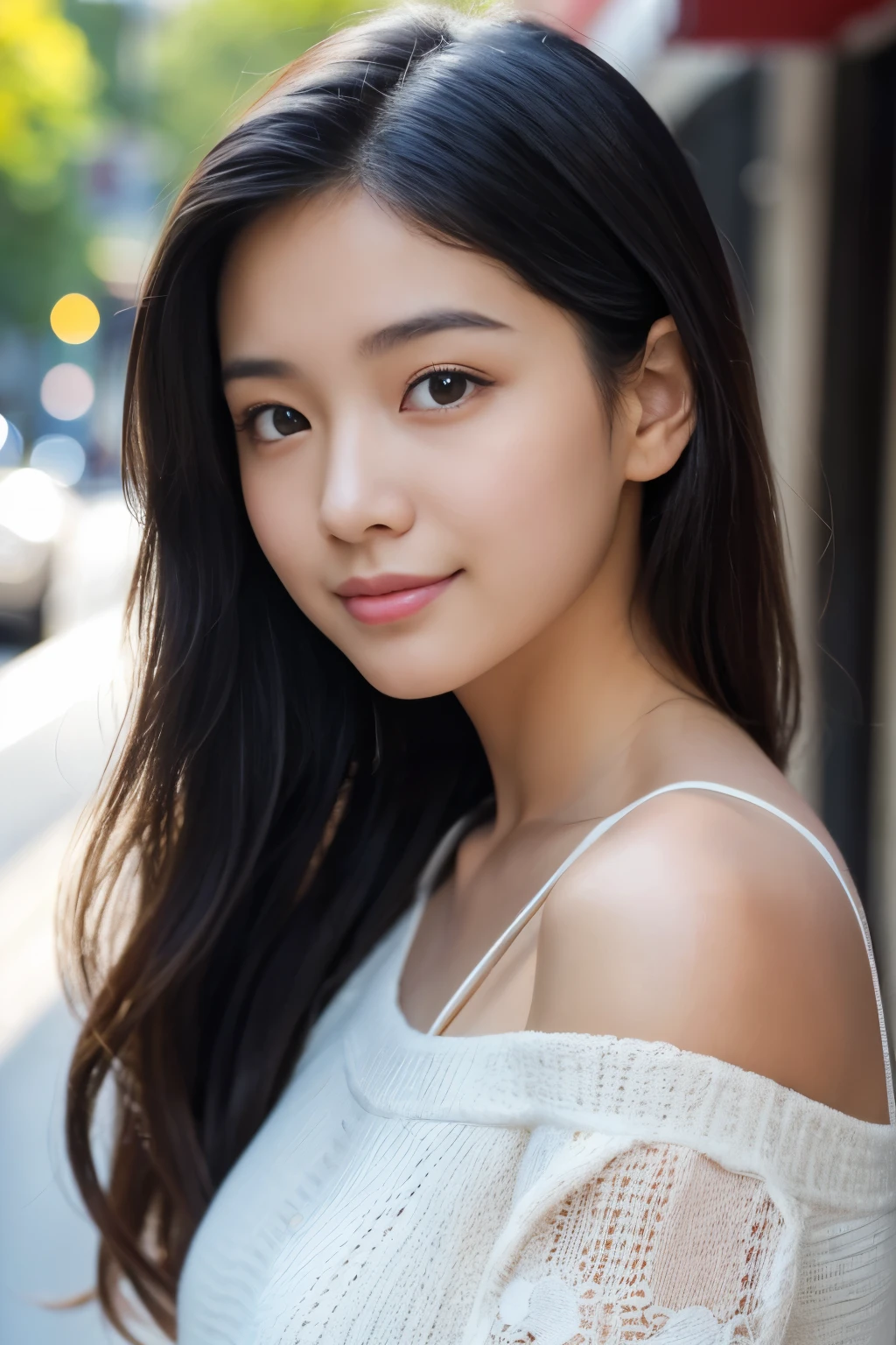 Front view , is standing, On the road, New York City, watching viewers ...