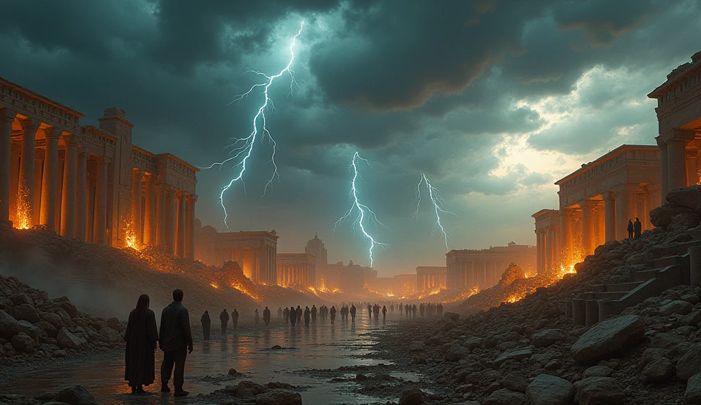 “Panoramic view of a ruined ancient Egyptian city , covered with ...