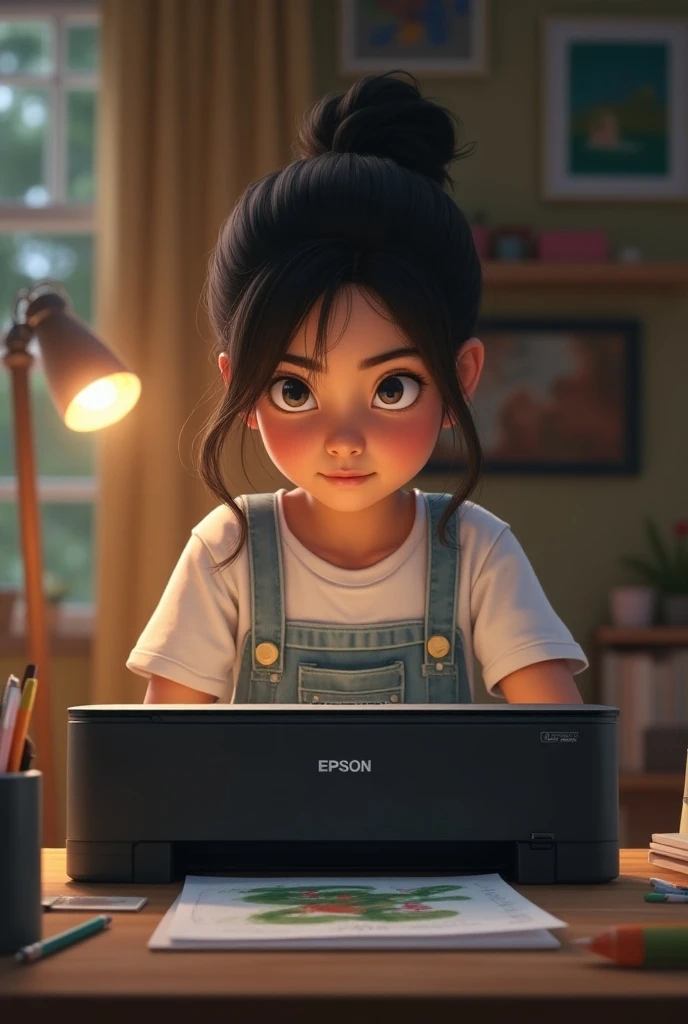 Enterprising girl printing on an Epson printer - SeaArt AI