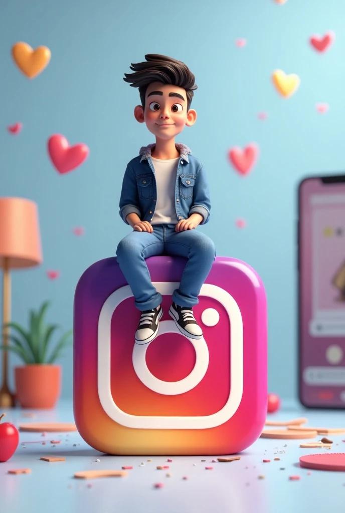Create a 3D illustration of an animated character sitting casually on ...
