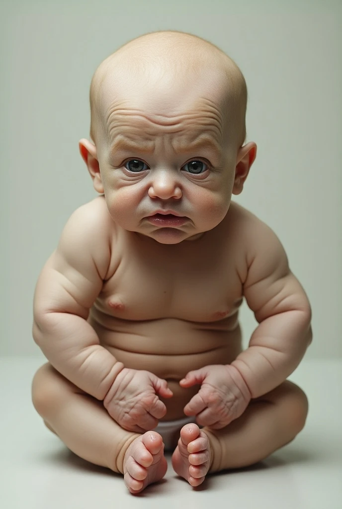 A baby with an elderly face and muscular arms - SeaArt AI