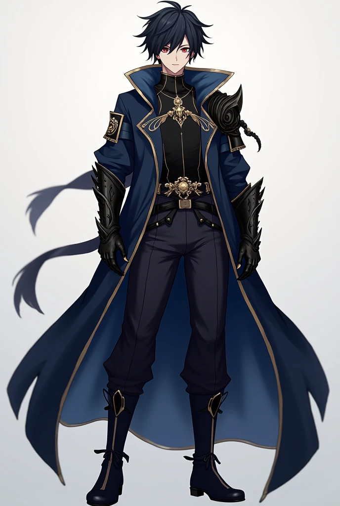 Antagonist 21 year old anime boy wearing a navy blue tunic with black ...